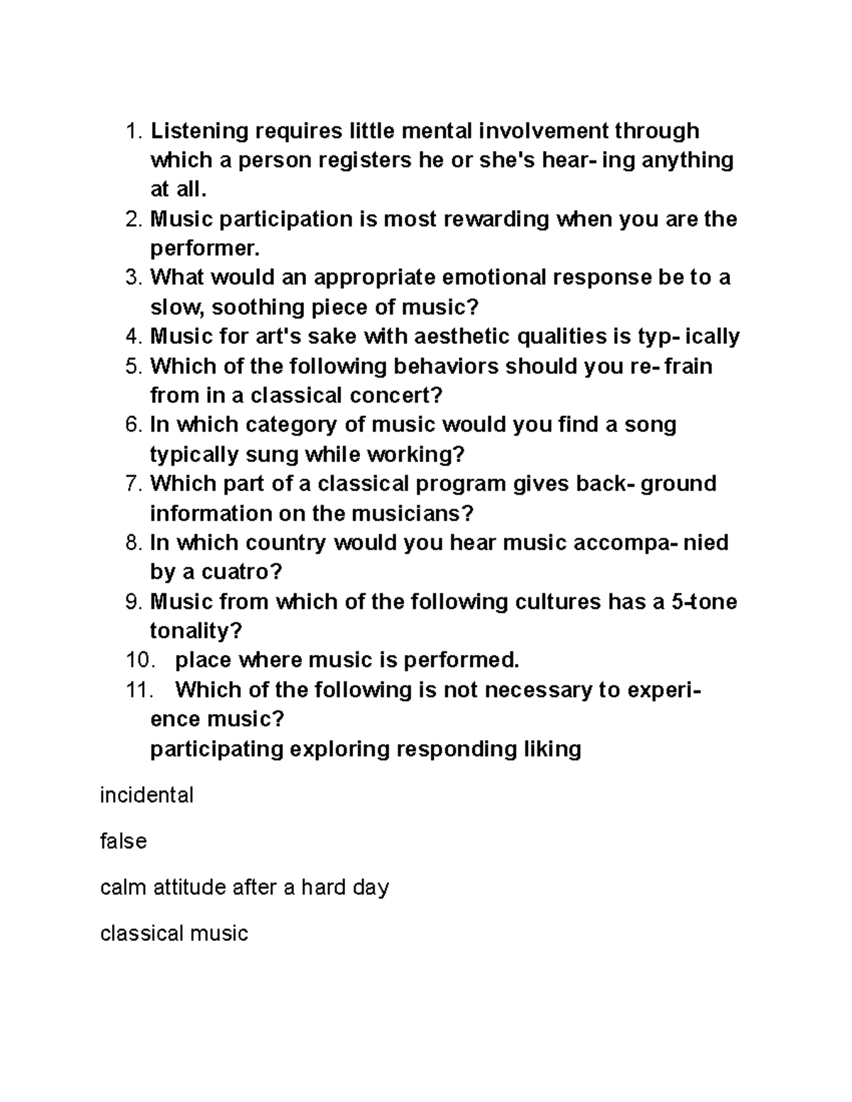 Music Appreciation - Practice quiz - Listening requires little mental ...