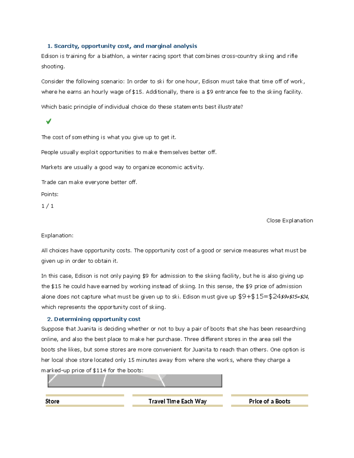 Quiz 1: Understanding Opportunity Cost and Economic Principles - Studocu