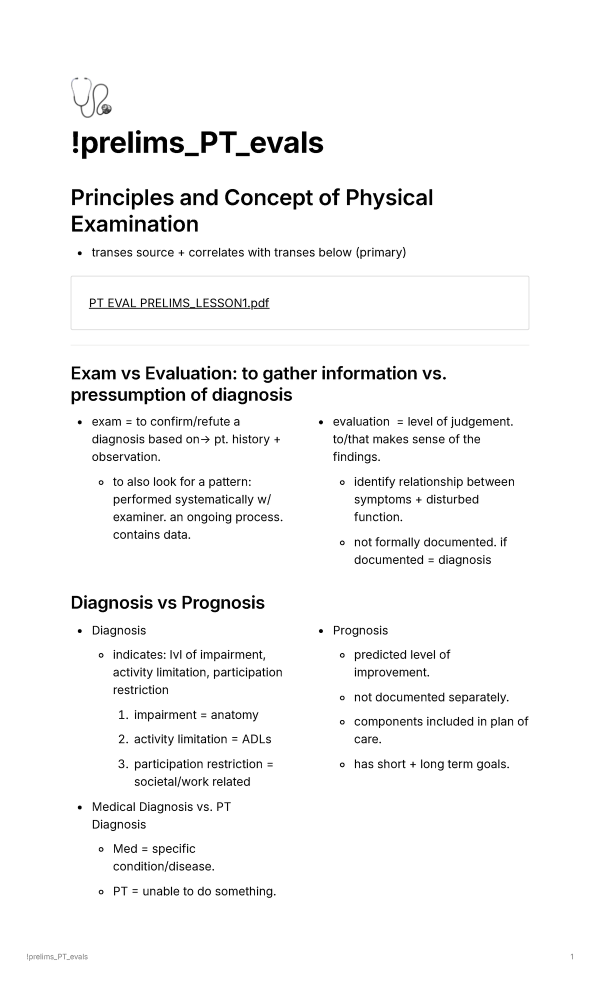 Prelims ptevals lesson 1 - 🩺 !prelims_PT_evals Principles and Concept ...