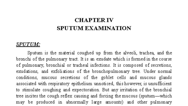 CHAPTER IV: SPUTUM EXAMINATION AND ITS SIGNIFICANCE - Studocu