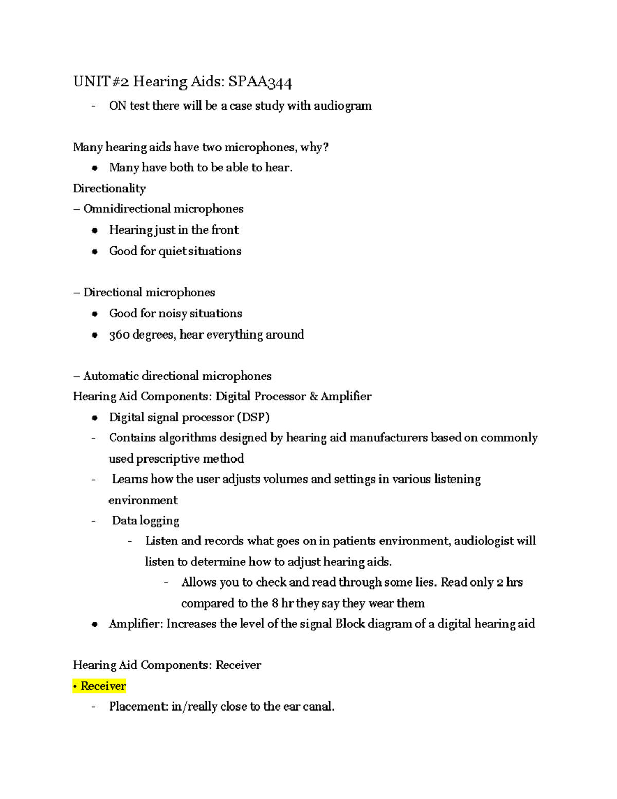 Hearing Aids Case Study: SPAA344 ON Exam Notes and Insights - Studocu