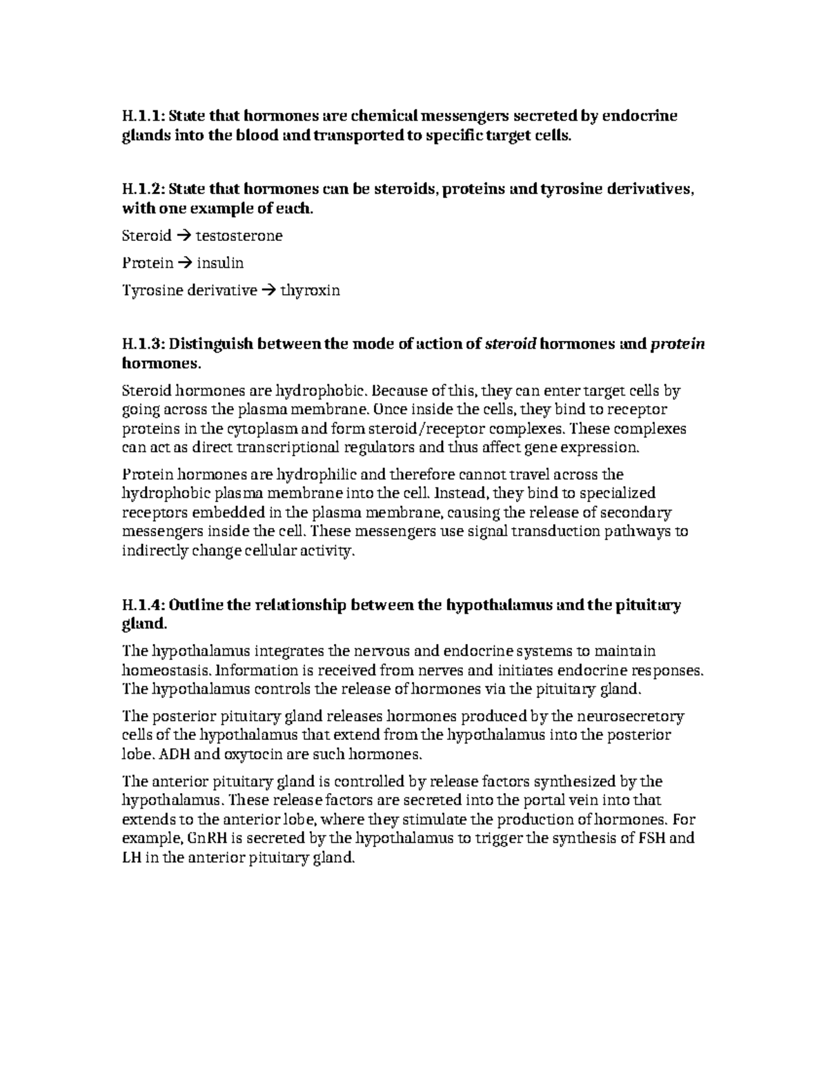 IB HL Biology Option H: Hormones, Digestion, and Circulatory System ...