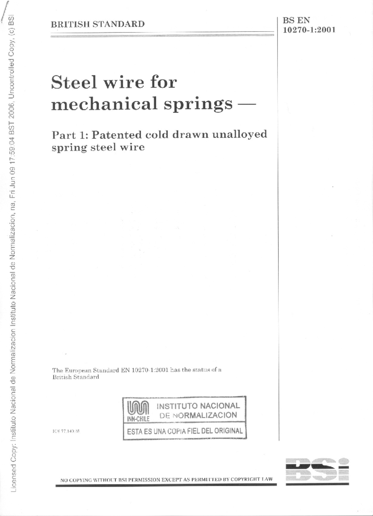 BS EN 10270-1: Patented Cold Drawn Unalloyed Spring Steel Wire ...