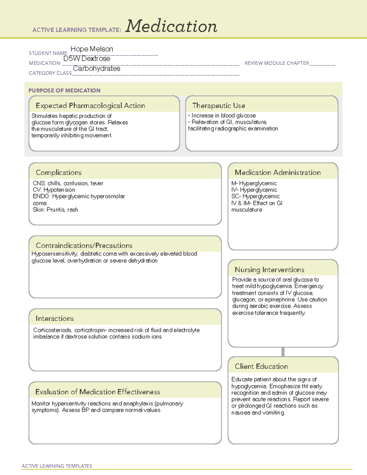 2022 ATI Medication Template- DEXTROSE - ACTIVE LEARNING TEMPLATES ...