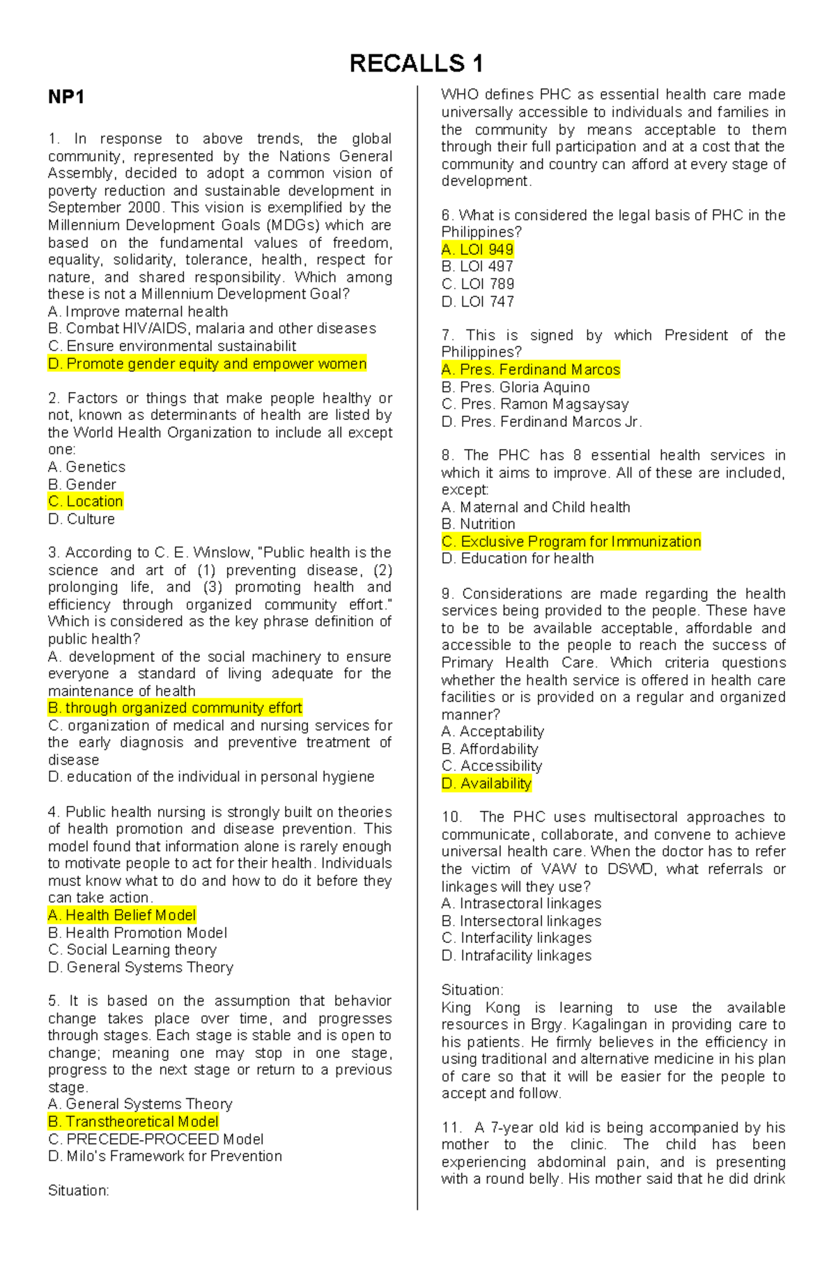 NP 2023 - Practice Questions on Public Health & Community Nursing - Studocu