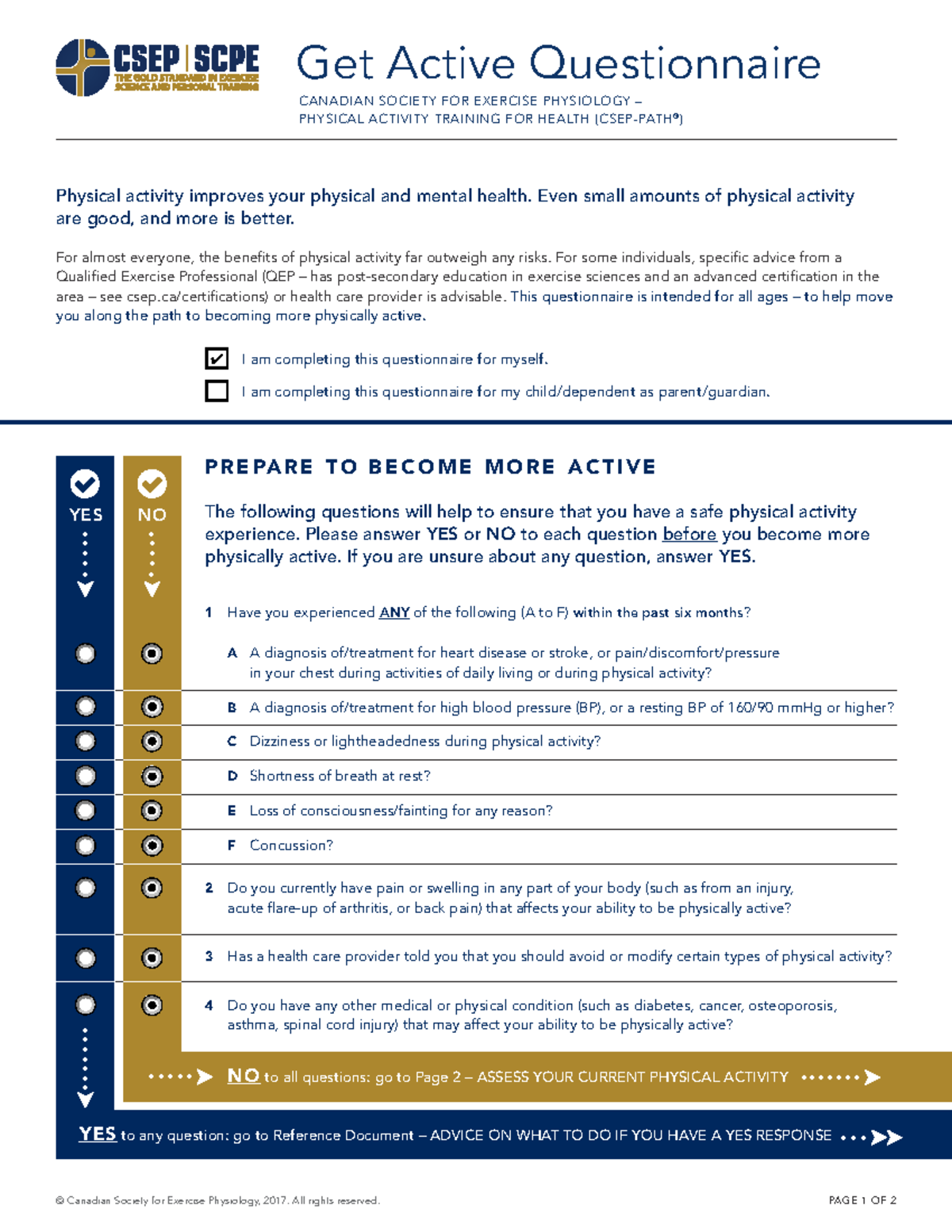 Get Active Questionnaire: CSEP Physical Activity Assessment - Studocu