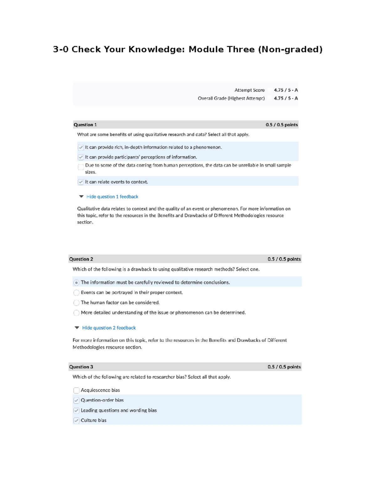Check Your Knowledge: Module 3 - Qualitative Research Insights - Studocu