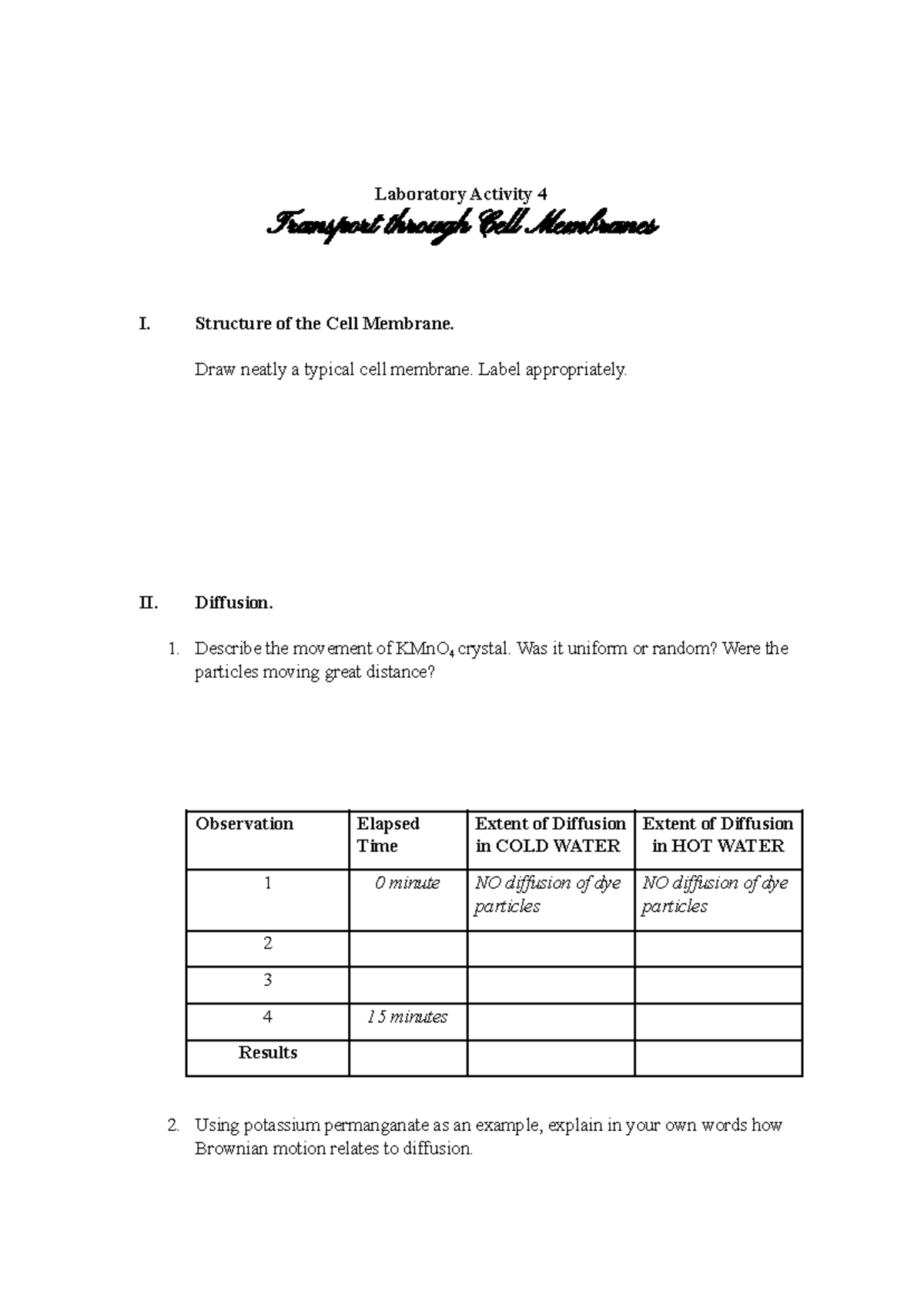 ANATOMY AND PHYSIOLOGY LAB ACTIVITY 4 - CELL MEMBRANE TRANSPORT ...