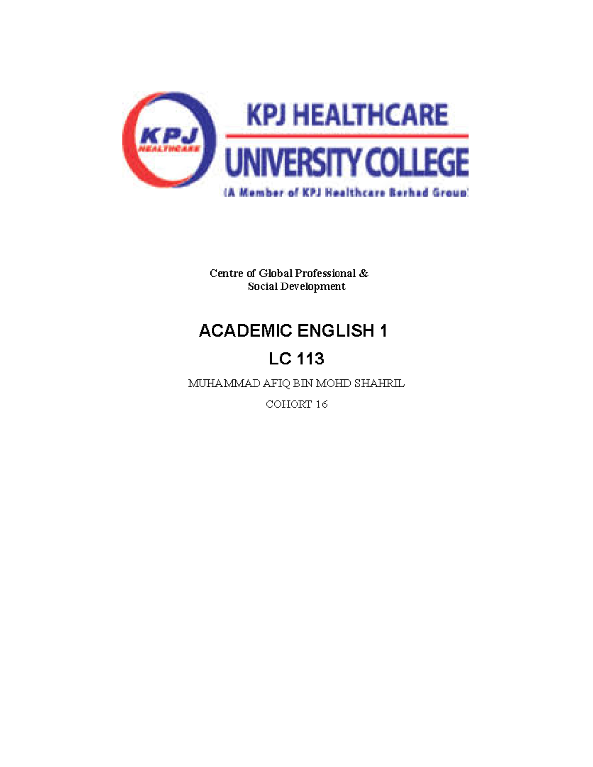 Academic English 1 LC 113 - Centre of Global Professional Development ...