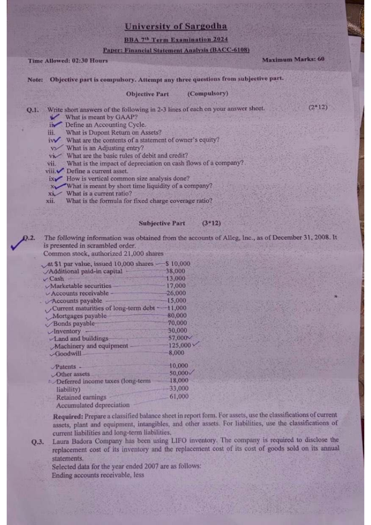 BBA 7ᵗʰ Term Final Exam: Financial Statement Analysis Past Papers - Studocu