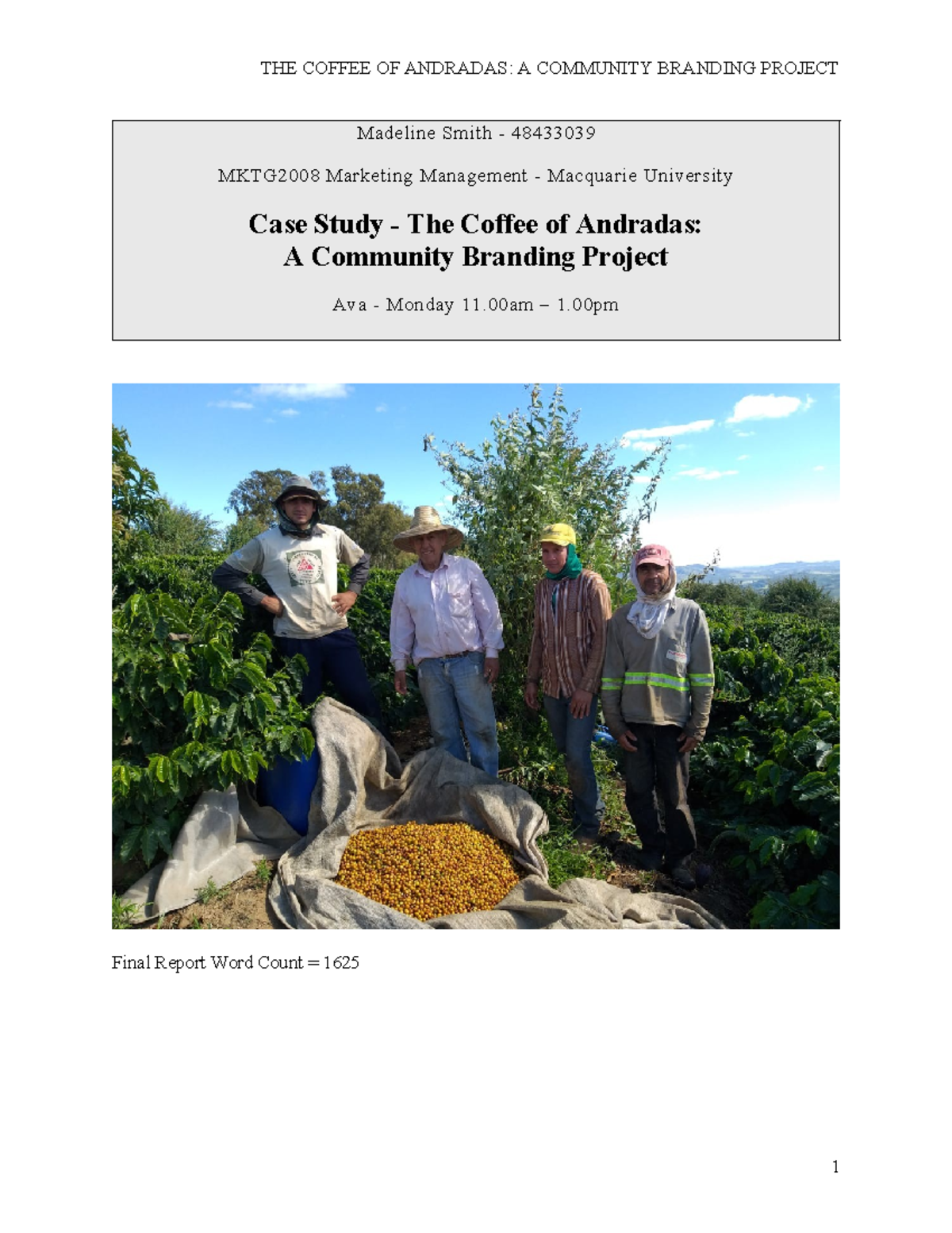 MKTG2008 Case Study: The Coffee of Andradas Branding Strategies - Studocu