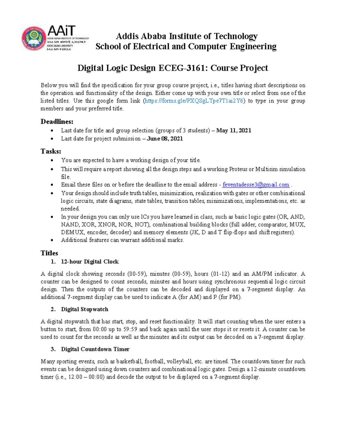 DLD Project - School of Electrical and Computer Engineering Digital ...