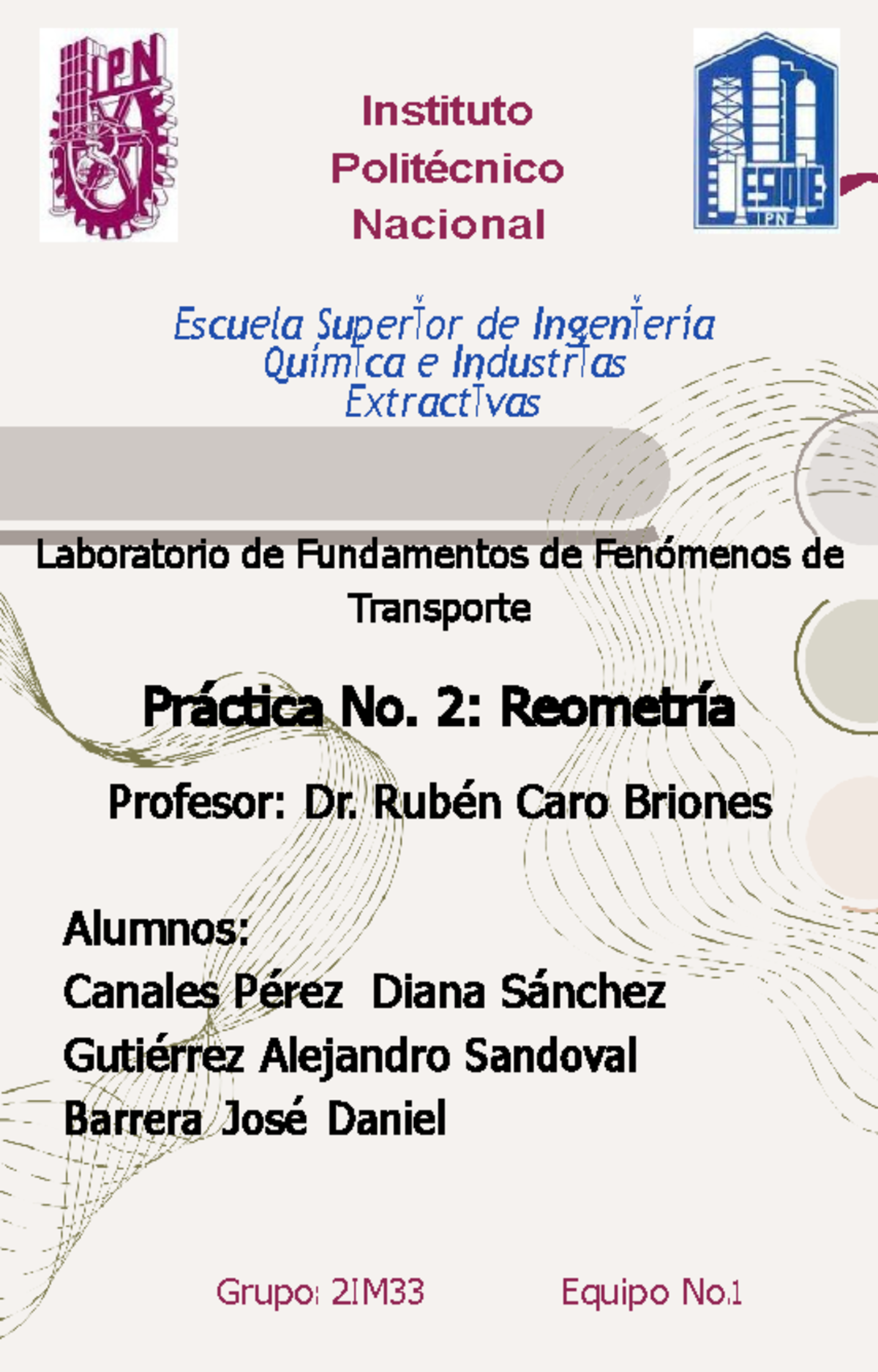 Practica reometria nuev - Instituto Politécnico Nacional Es cu e l a S ...