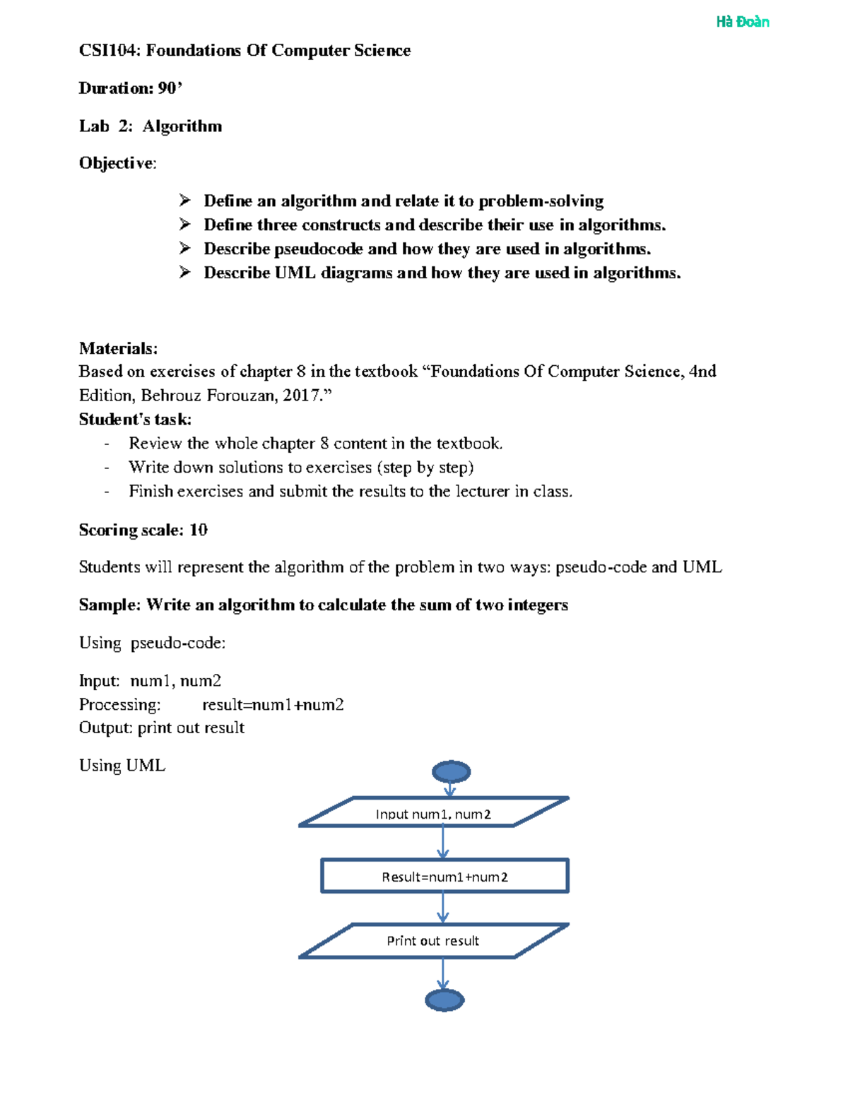 Lab 02 - Lab 02 - CSI104: Foundations Of Computer Science Duration: 90 ...