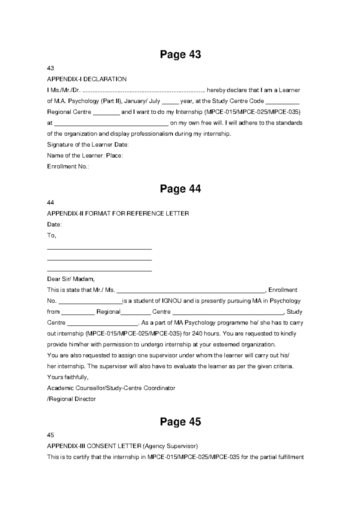 M.A. Psychology (Part II) Internship Format and Declaration - Studocu