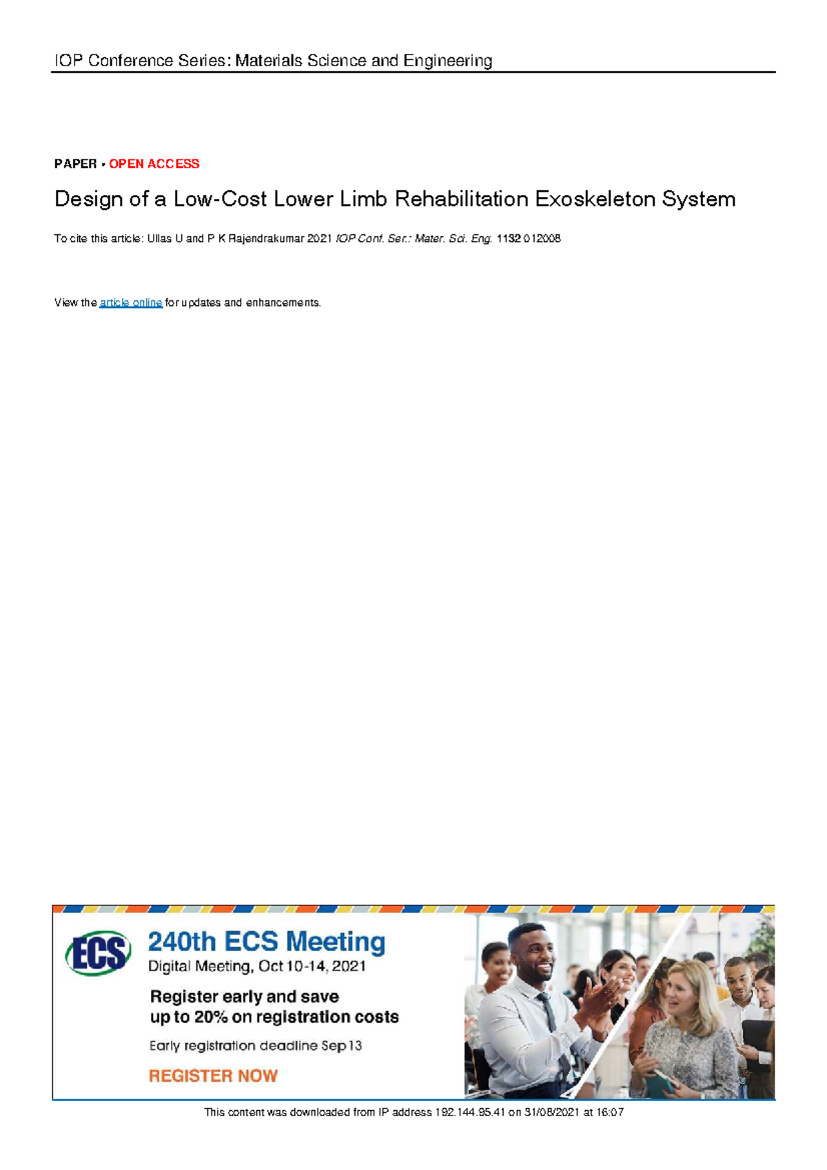 Design of a Cost-Effective Lower Limb Exoskeleton for Rehabilitation ...
