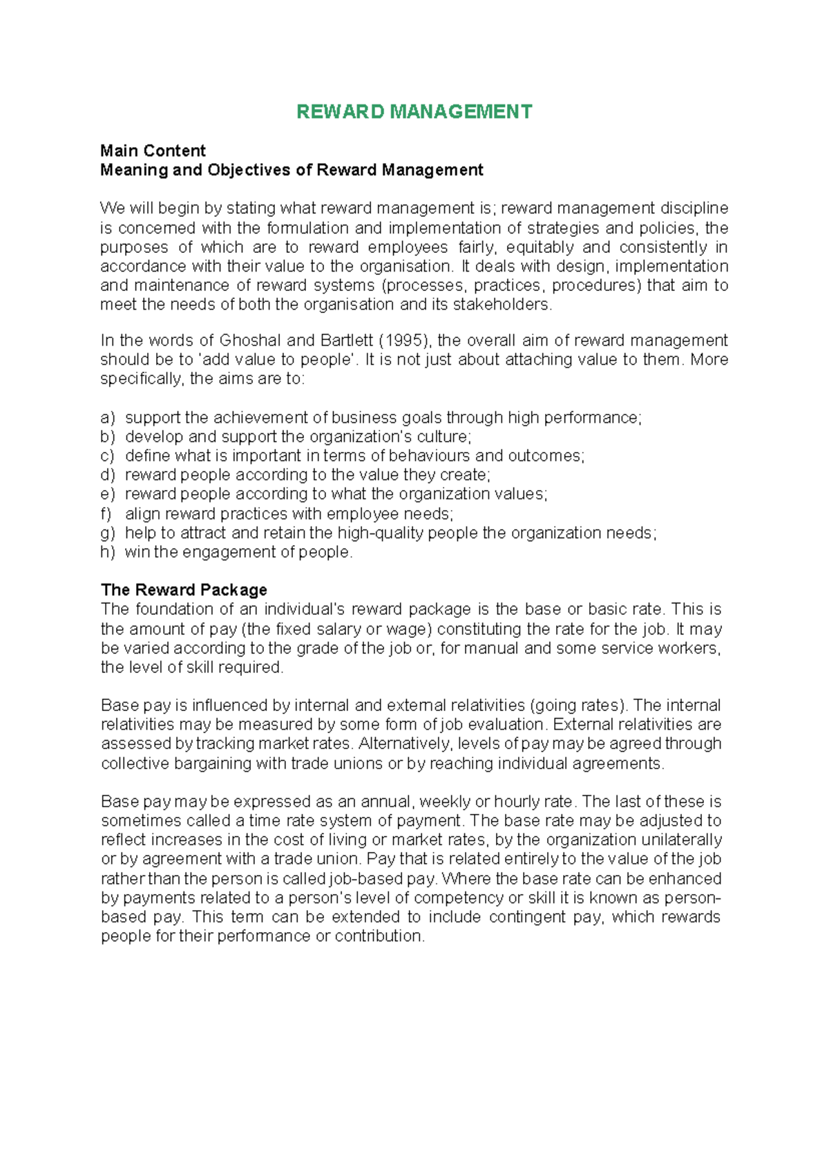 Reward Management: Meaning, Objectives, and Framework (HRM 101) - Studocu