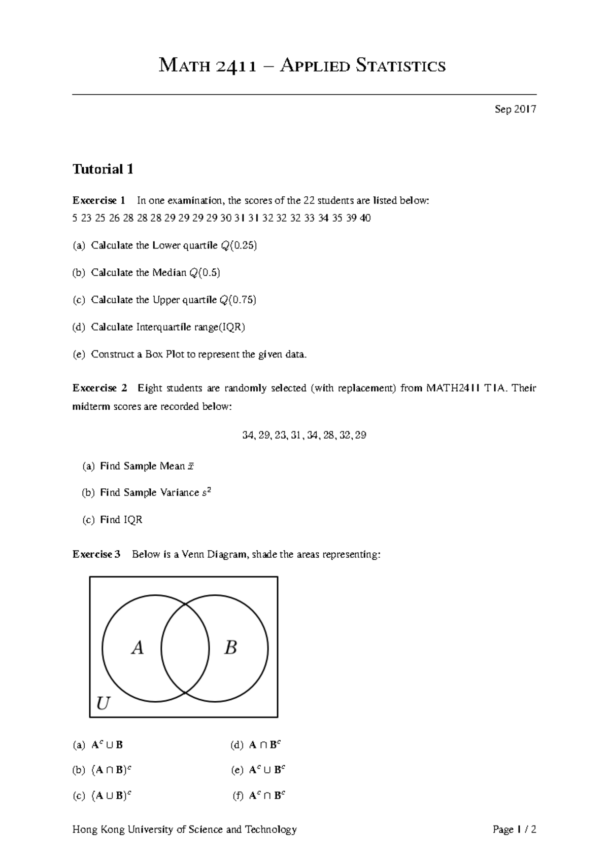 MATH2411 Tutorial Notes: Applied Statistics Exercises and Solutions ...