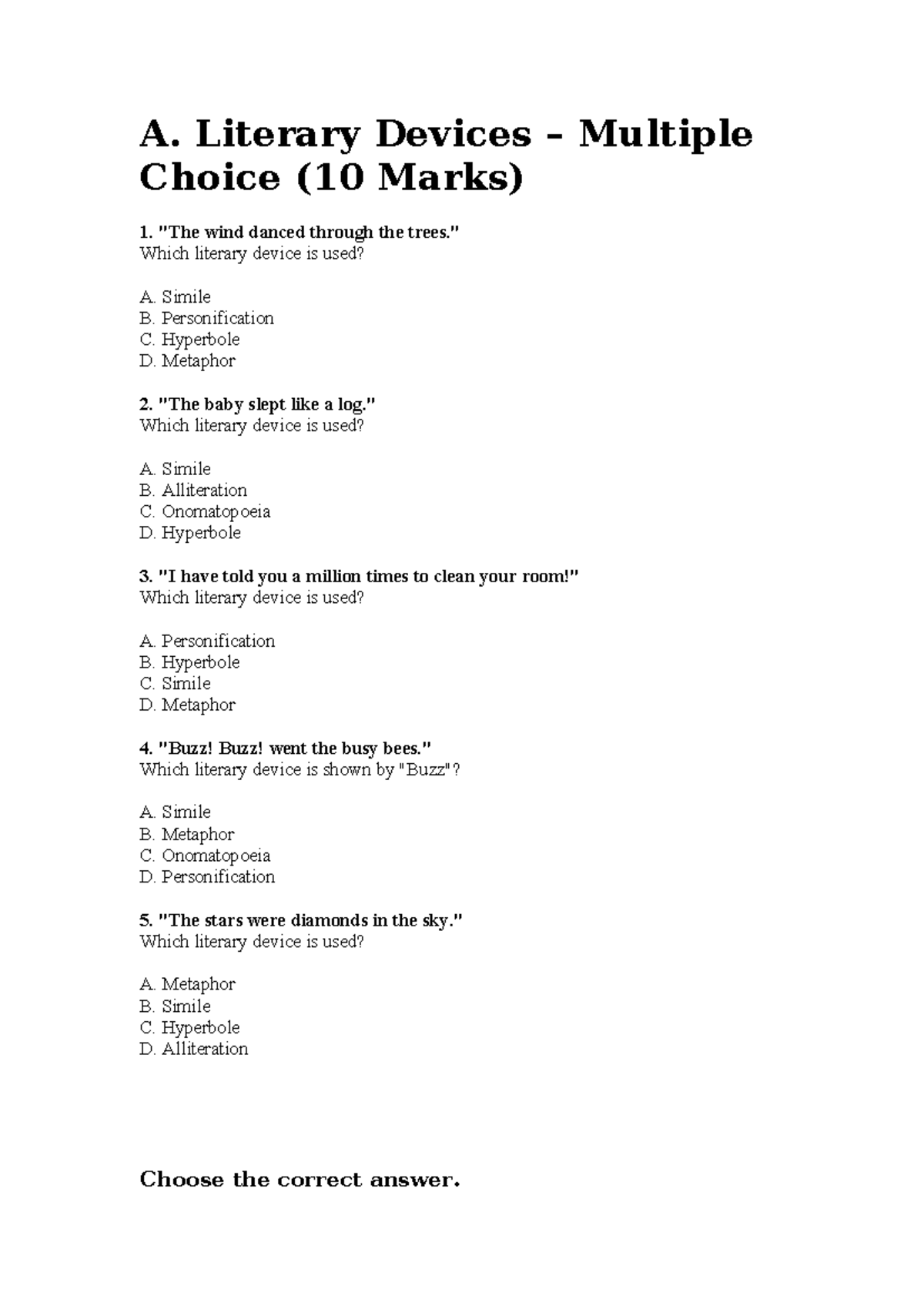Summer English - Literary Devices & Sentence Structure MCQ Notes - Studocu