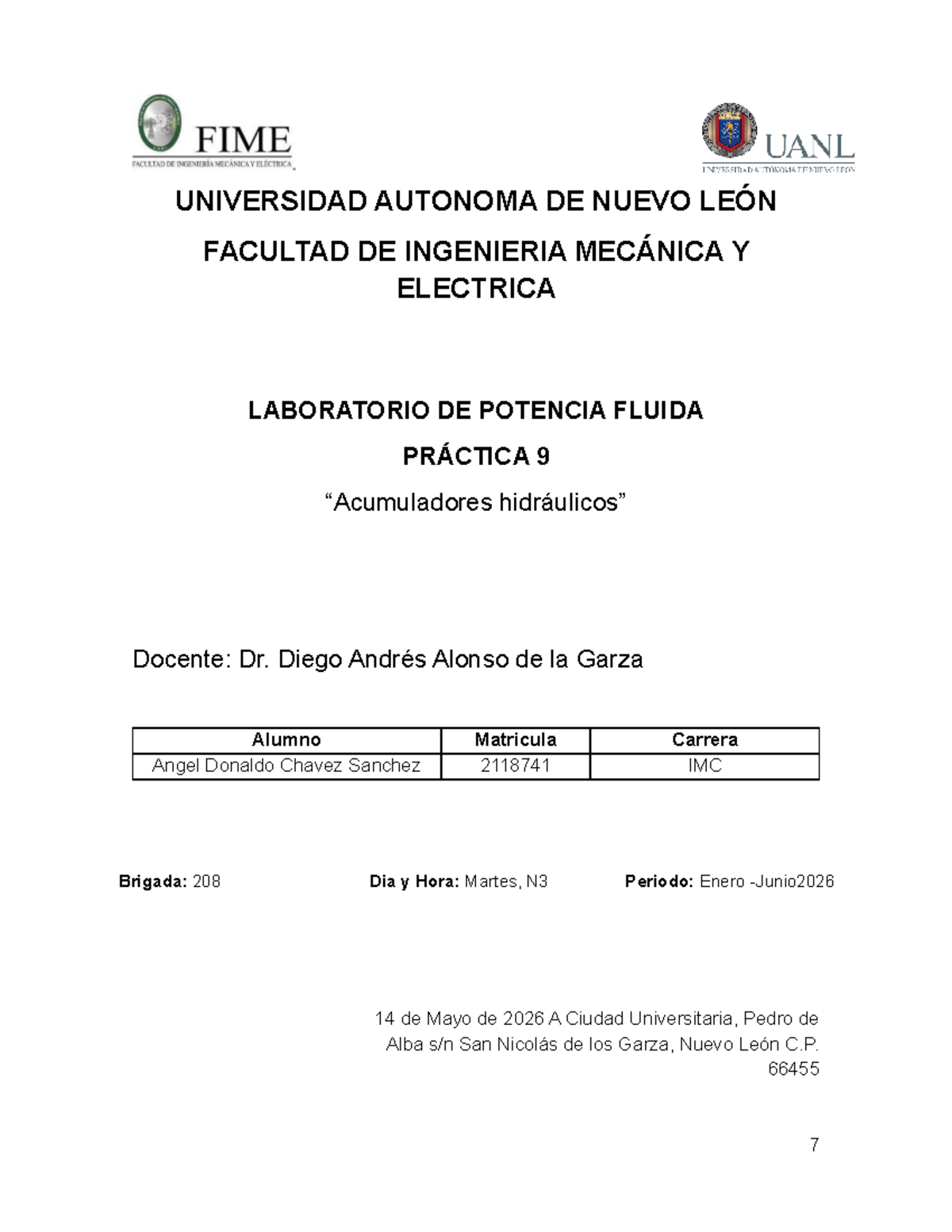 Lab. Potencia Fluida - Práctica 9 (IMC) - Studocu