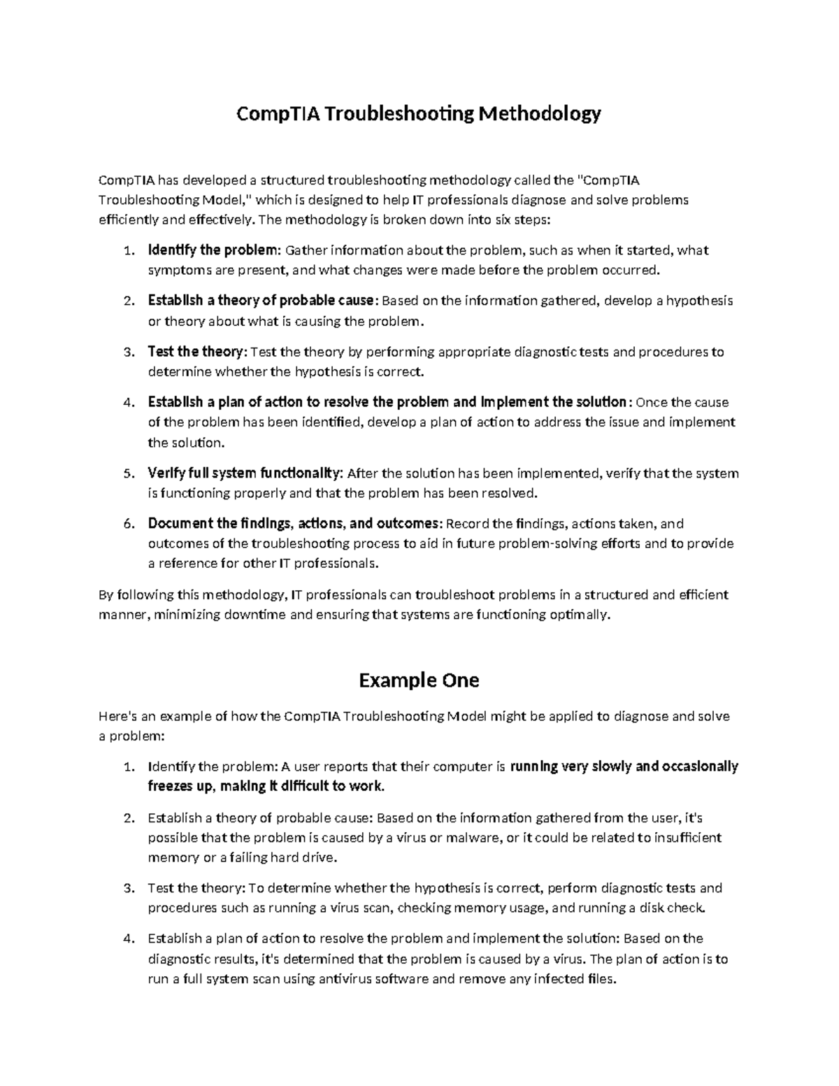 CompTIA Troubleshooting Methodology: A Guide for IT Professionals - Studocu