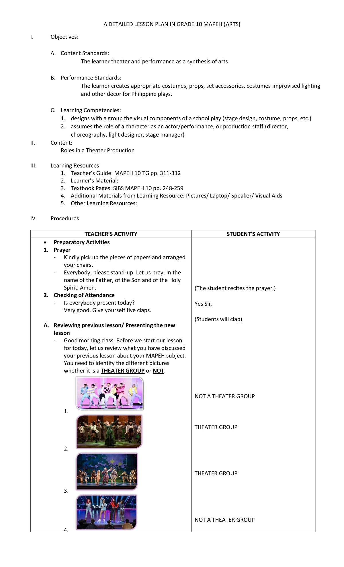 Detailed Lesson Plan for Grade 10 MAPEH (Arts) - Demo Version - Studocu