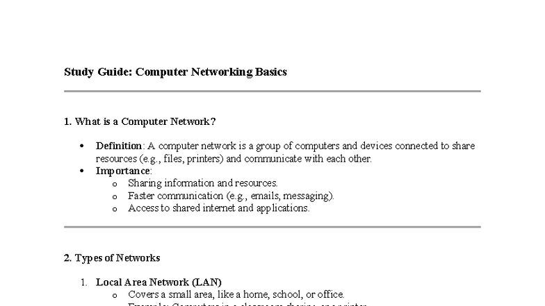 Study Guide: G7 Computer Networking Basics - Studocu