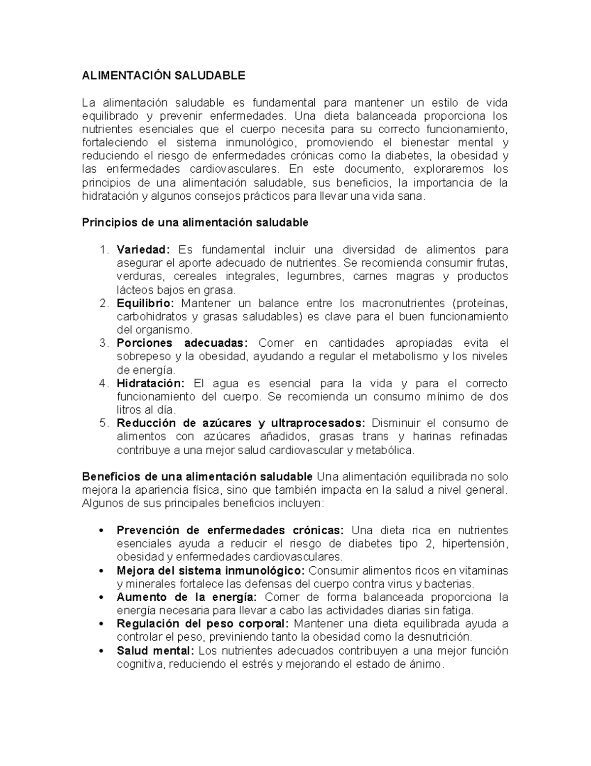 ALIMENTACIÓN SALUDABLE: Principios y Beneficios Esenciales - Studocu