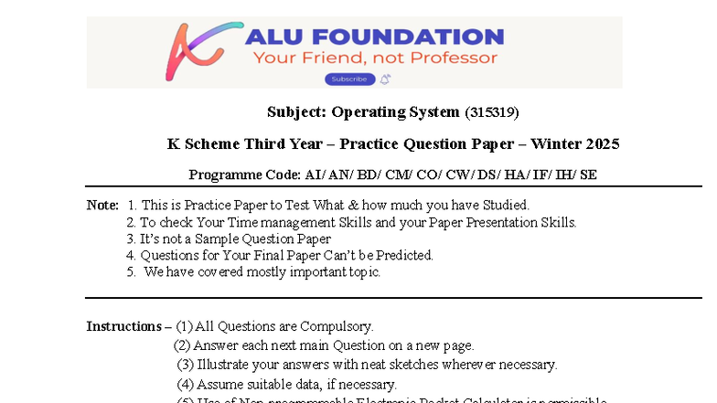 Operating System (315319) K Scheme Practice Paper Winter 2025 - Studocu