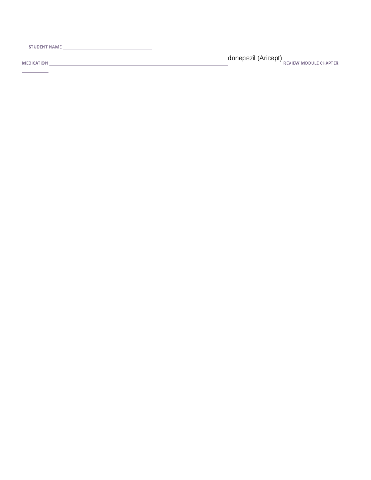 Donepezil (Aricept) Active Learning Template: Medication Overview - Studocu