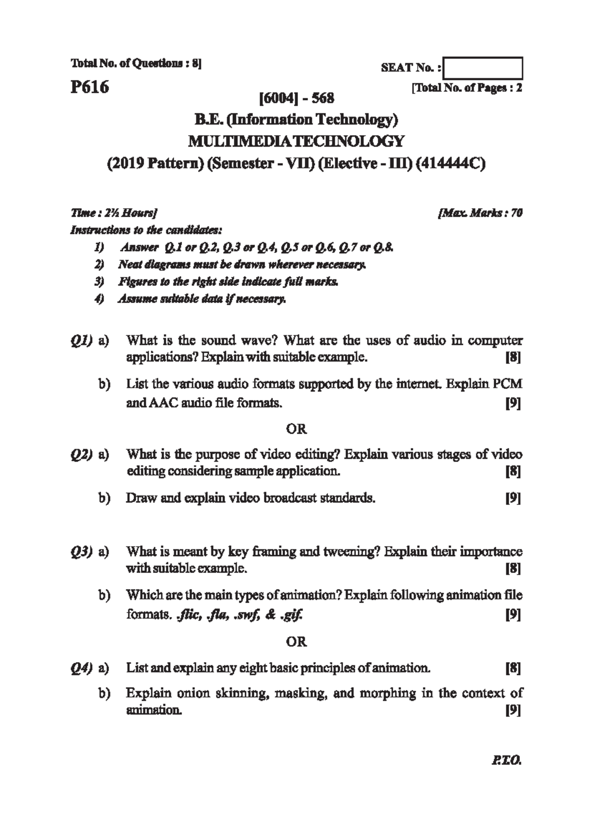 B.E. (IT) Multimedia Technology - April 2023 Exam Paper - Studocu