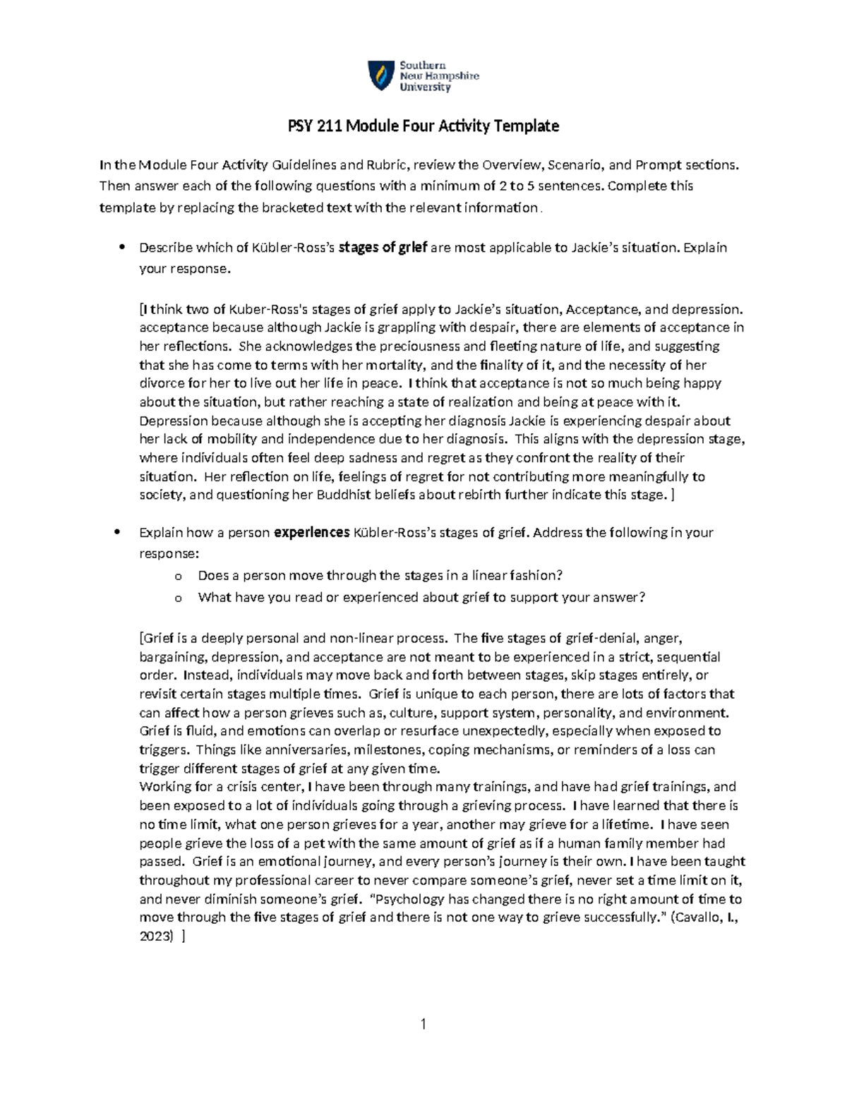 PSY 211 Module Four Activity Template - Then answer each of the ...