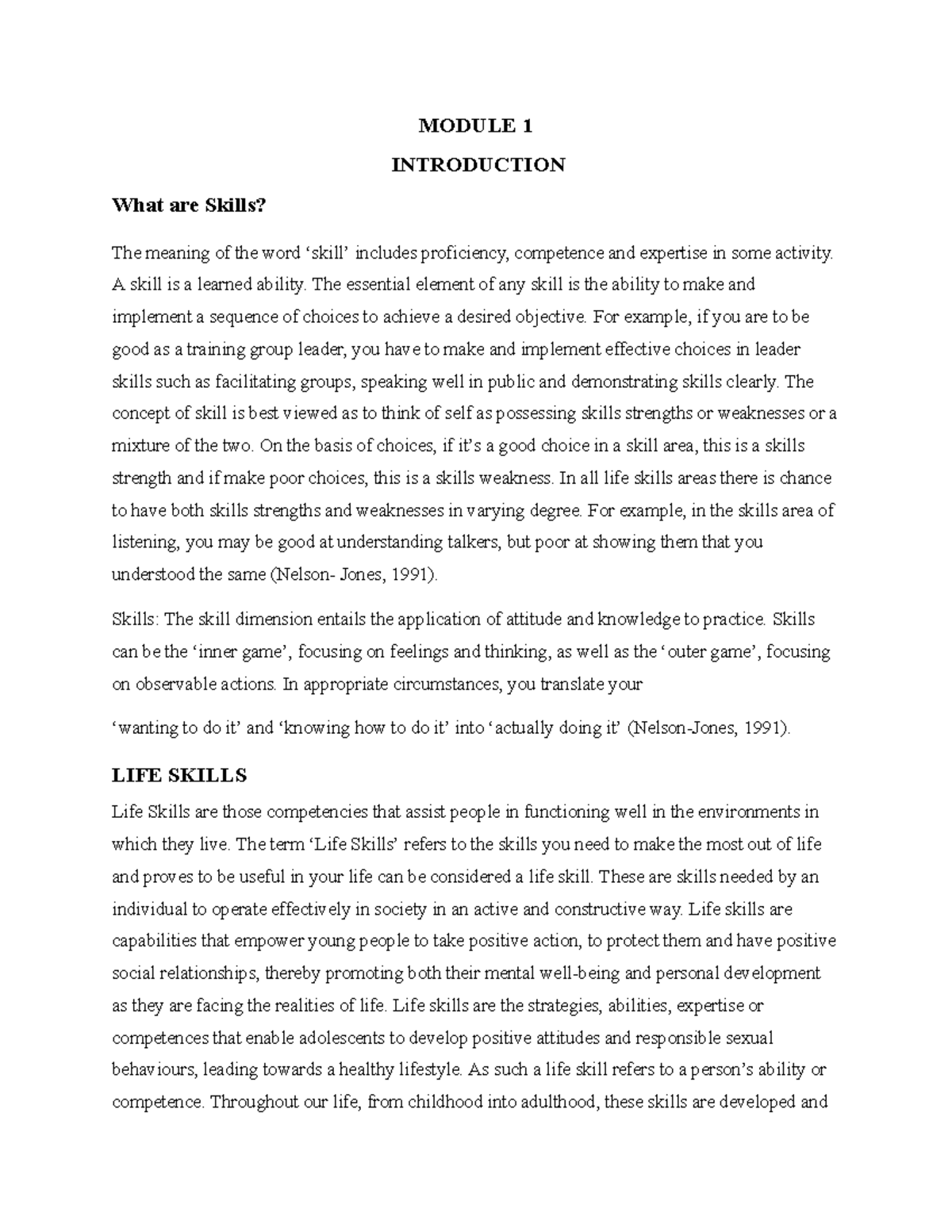 MODULE 1: Introduction to Life Skills and Their Importance - Studocu