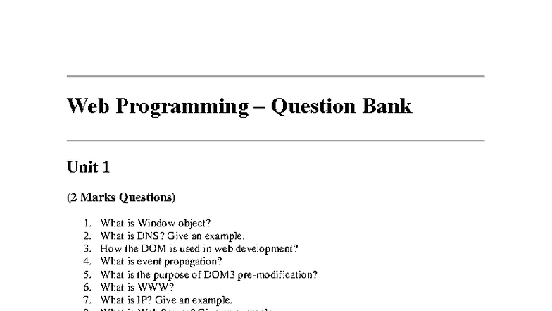 WP Question BANK - Web programming 5th sem - Web Programming – Question ...