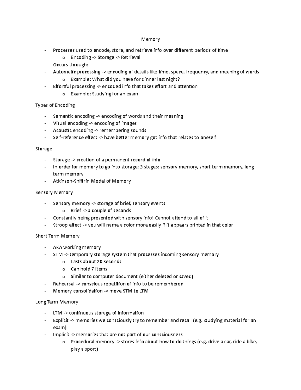 Chapter 8 Memory Processes Overview - Psych 1000 Notes - Studocu