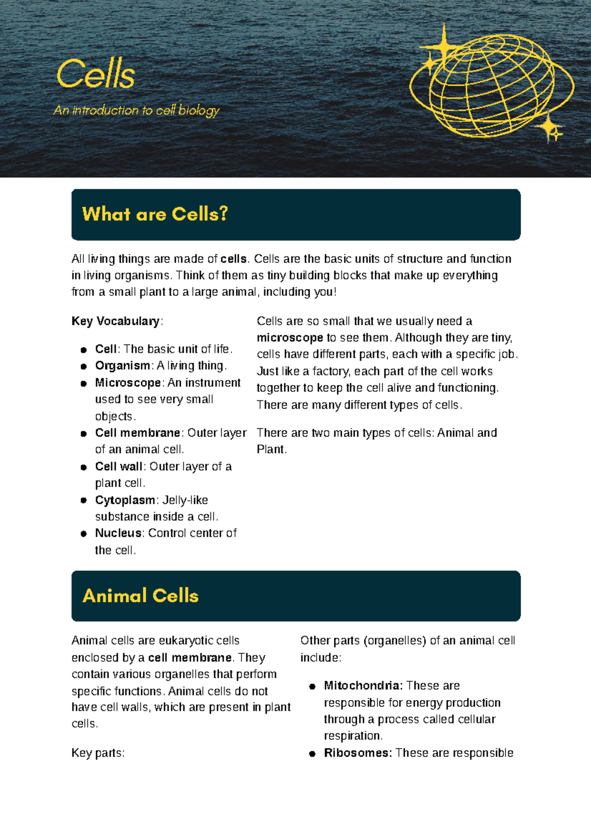 Cells: An Intro to Cell Biology (Course Code: 20260414) - Studocu