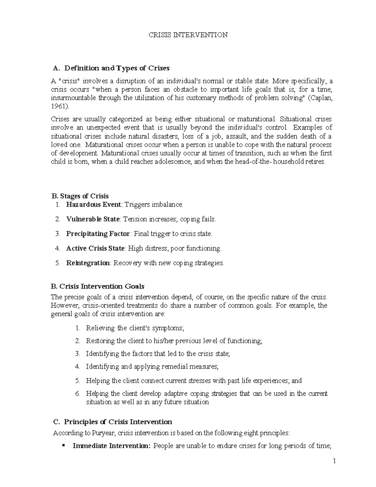 Crisis Intervention Final Notes: Understanding Types, Goals, and ...