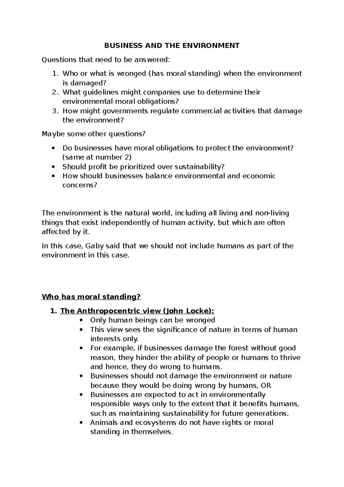 BUS 301: Business Ethics & Environmental Responsibility Essay Notes ...