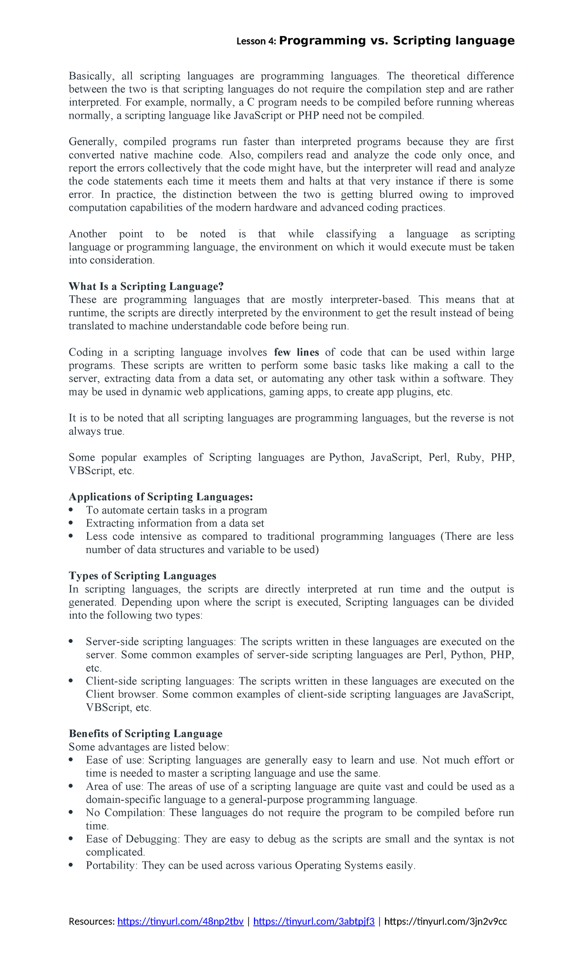 Lesson 4: Programming vs. Scripting Languages Explained - Studocu