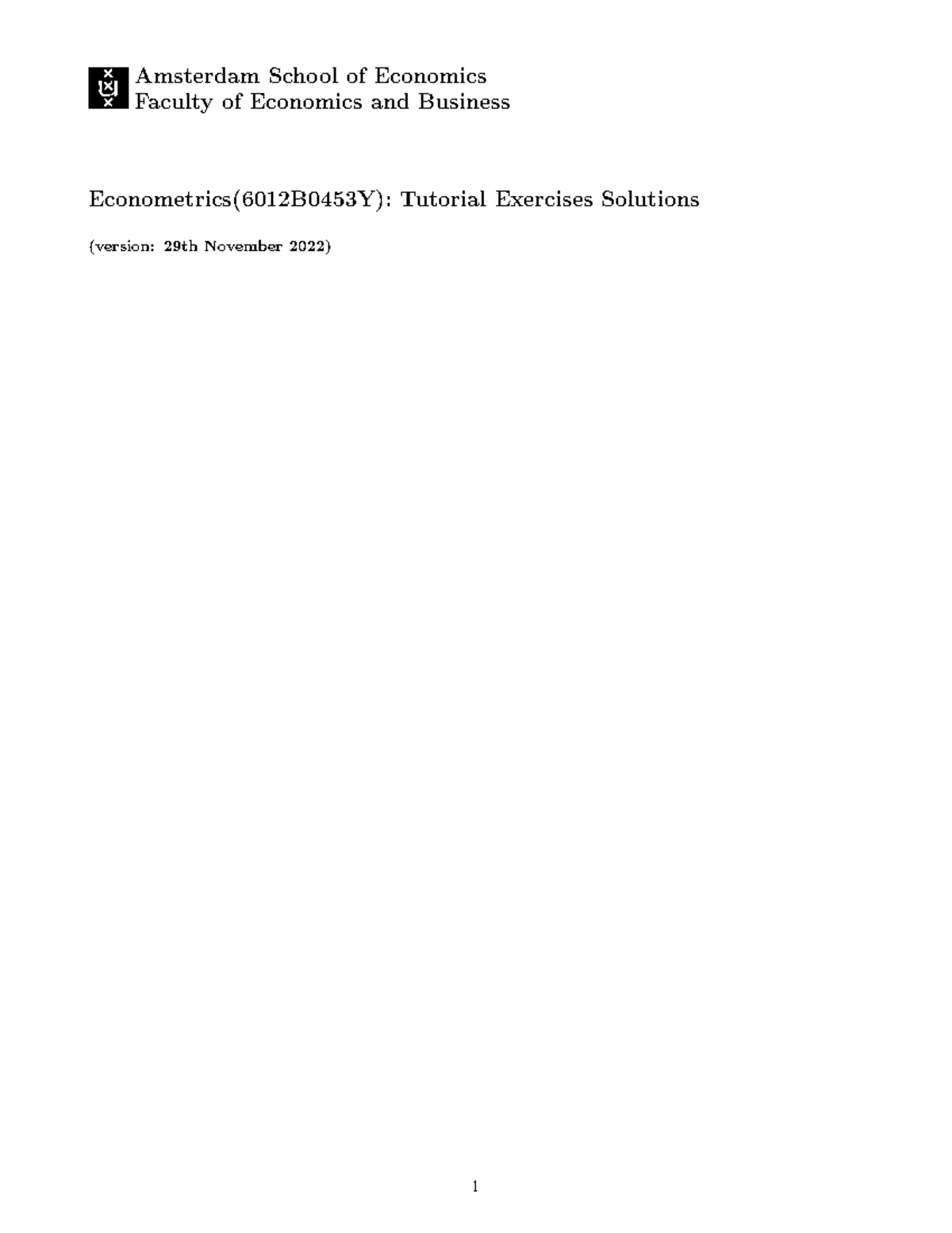 Econometrics (6012B0453Y) Tutorial Exercises Solutions Week 5 - Studeersnel