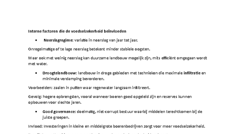 Interne Factoren van Voedselzekerheid: Klimaat en Bestuur - Studeersnel