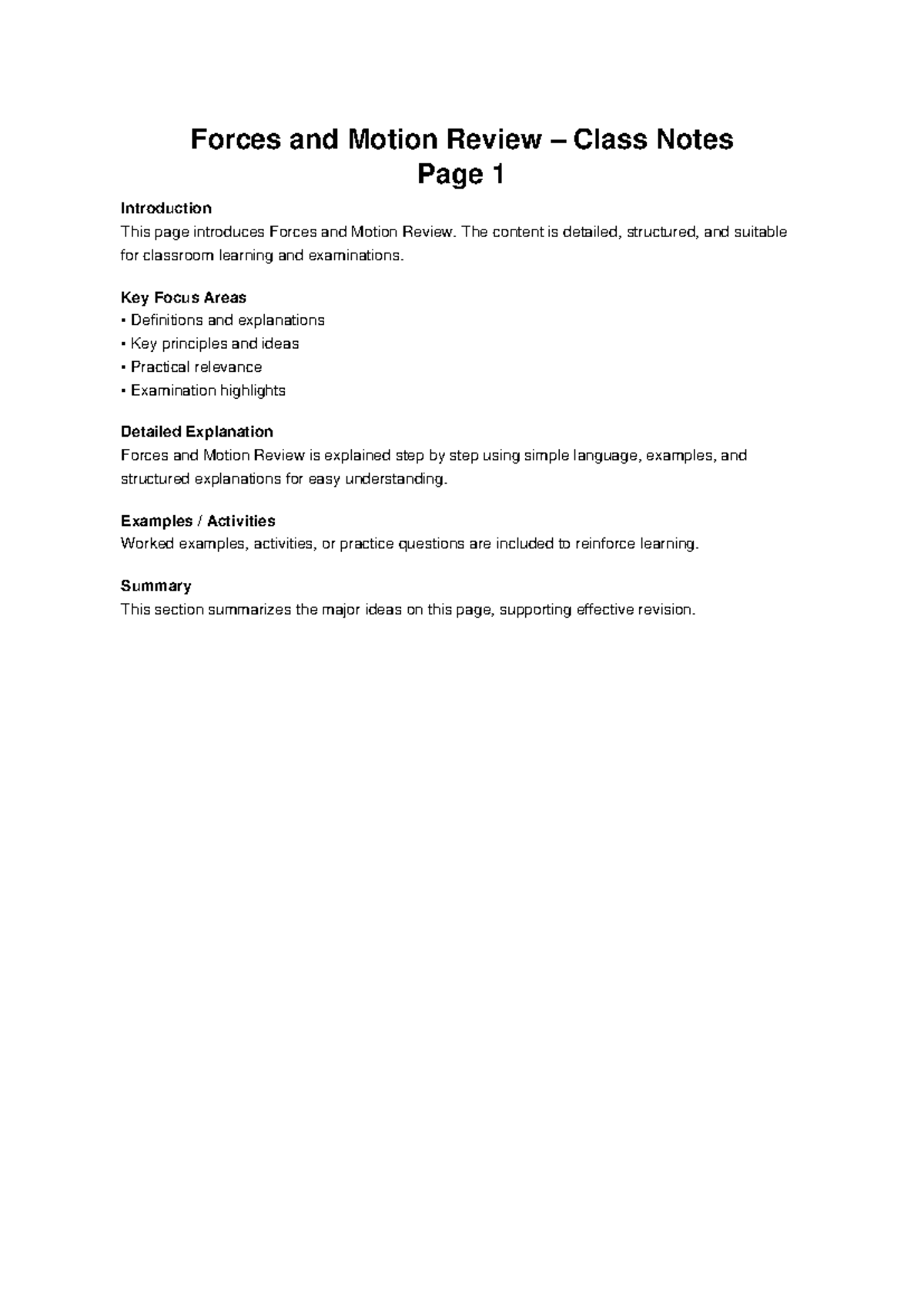 23 Forces and Motion Review Class Notes: Key Concepts & Summary - Studocu