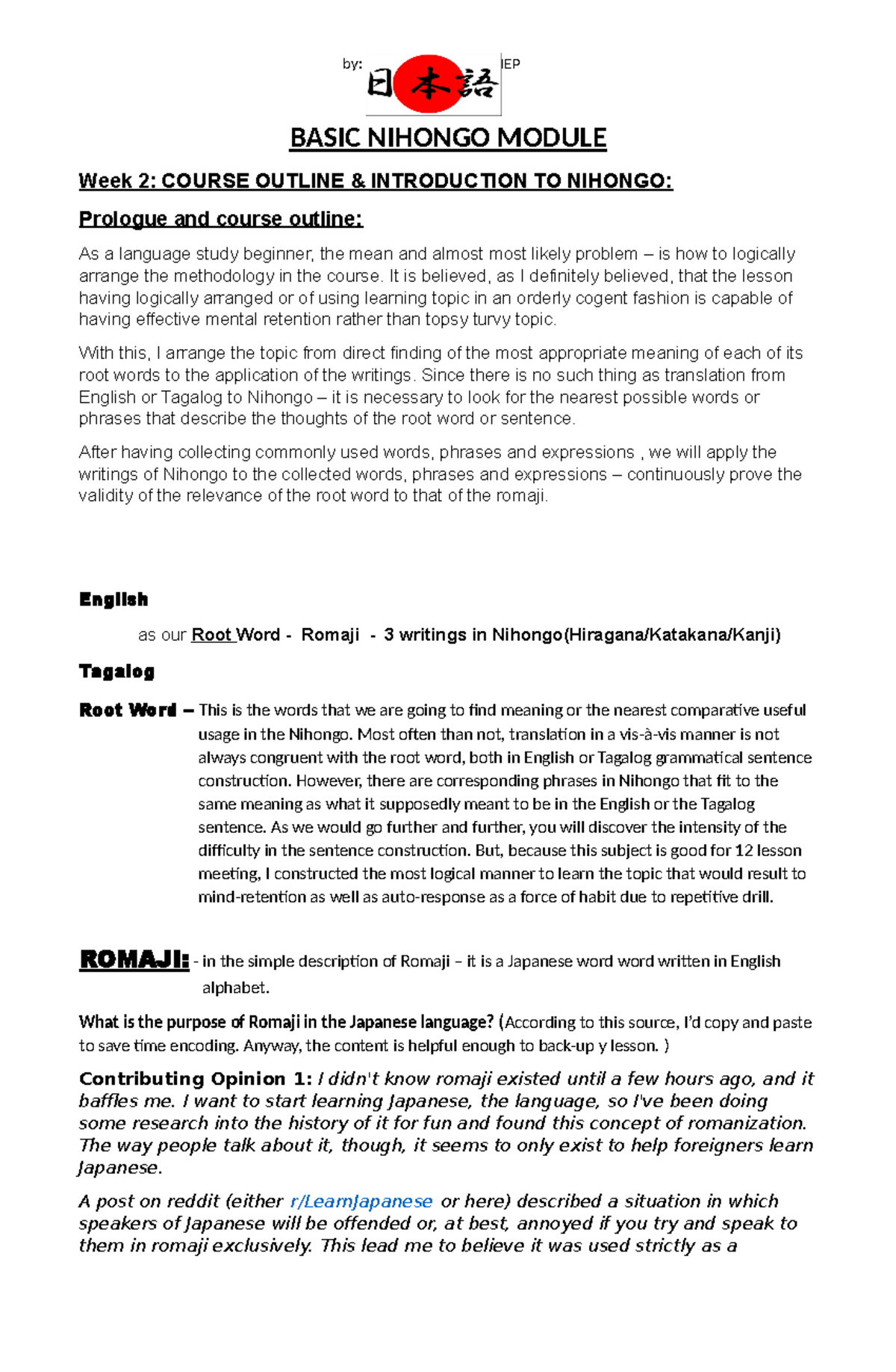Wk2 Nihongo Lesson 1: Introduction to Basic Japanese Language Concepts ...