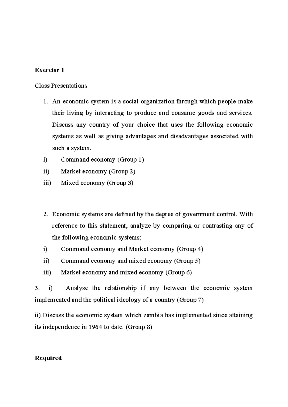 Economics Exercise 1: Analyzing economic systems and their impacts ...