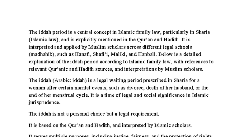 Iddah Period in Islamic Law: Insights from Scholars and Hadith - Studocu