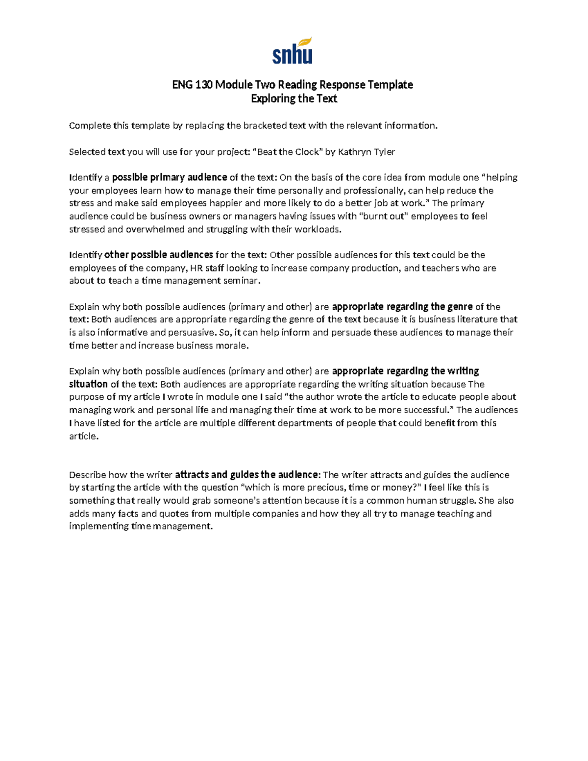 mod 2 reading response - ENG 130 Module Two Reading Response Template Exploring the Text ...