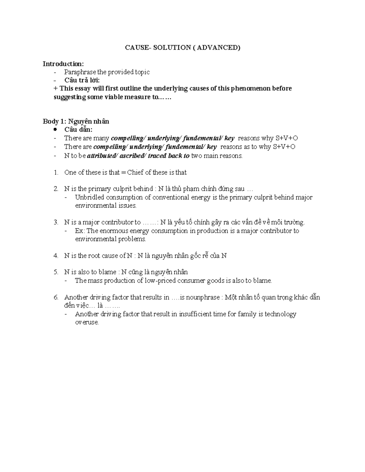CAUSE-SOLUTION ESSAY STRATEGIES (ADVANCED) - Studocu