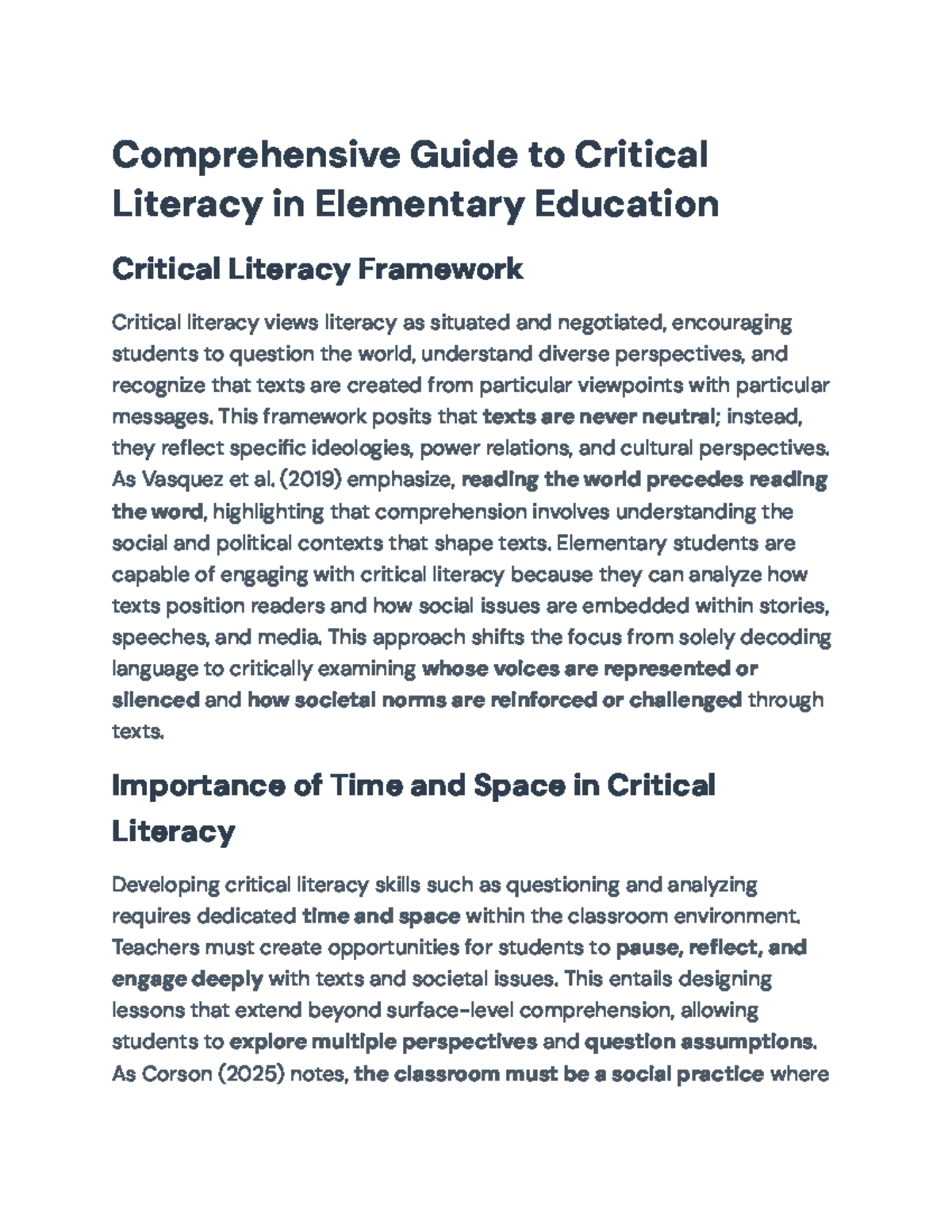 Critical Literacy Framework in Elementary Education: A Comprehensive ...