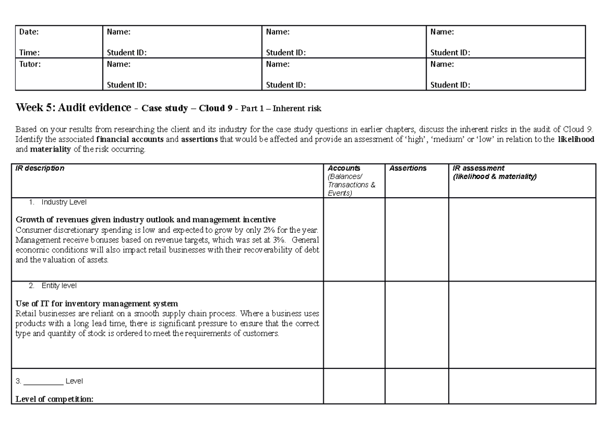 Week 05 CL9 Group Activity Answer Sheet - Date: Time: Name: Student ID ...