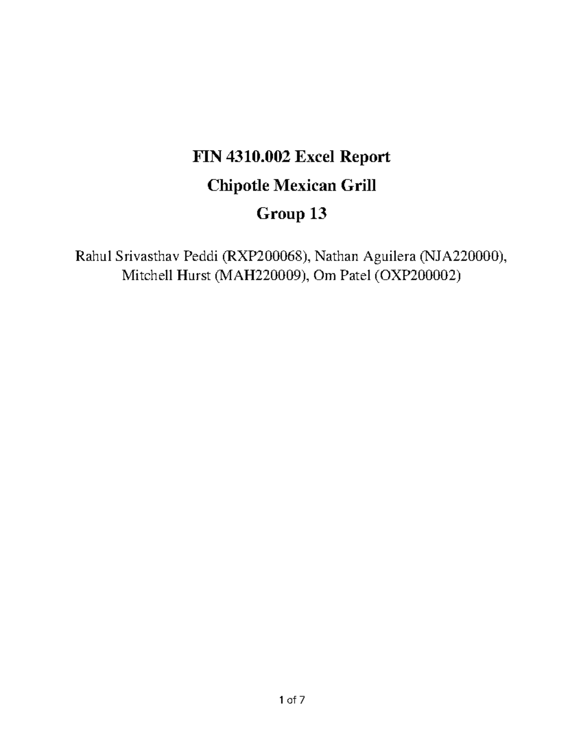 FIN 4310.002 DCF Valuation Analysis of Chipotle Mexican Grill - Studocu